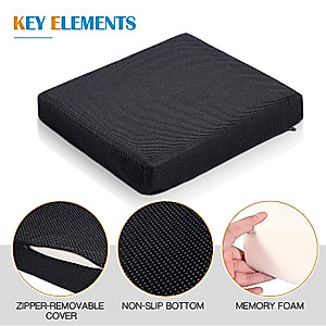 2 Pcs Large Memory Foam Seat Cushion 18 x 16 x 3 Inch Breathable Chair Pad Cushions Comfortable Wheelchair Chair Pillow with Washable Cover for Desk Car Office Back Pain Relief Coccyx Cushion (Black)