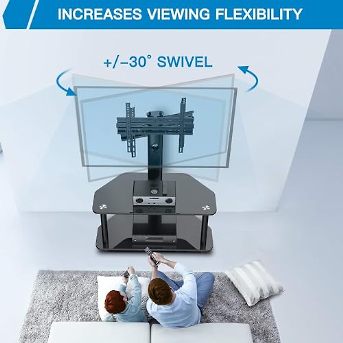 PERLESMITH Swivel Floor TV Stand/Base for 32-65 Inch TVs-Universal Corner TV Stand Mount with Storage for Media-Height Adjustable Entertainment Stand with Cable Management, VESA 600x400mm, PSFS03