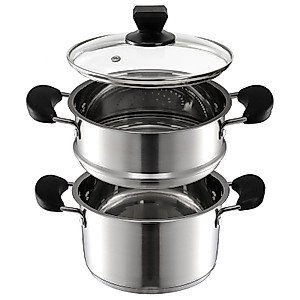 ZENFUN Stainless Steel Steamer Pot with Basket, 1.8 Quart Stock Pot with Glass Lid, Mini Steaming Pot Cookware with Handle, Metal Cooking Steamer for Vegetable, Stews, Pasta, Sauce, Food, Support for