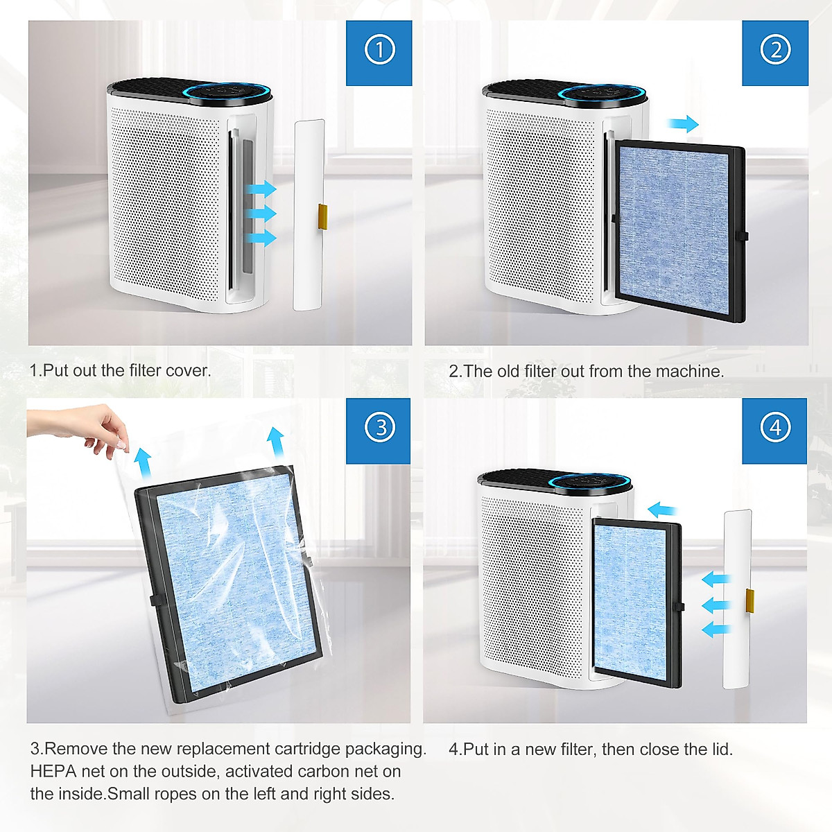 Reinlichkeit MK04 AIR Replacement Filter Compatible with Aroeve MK04 MG04JH, H13 True HEPA Filter, Compare to Part MK04LX, 2 Packs, Blue