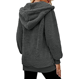 Yanekop Womens Hoodies Sherpa Pullover Sweater Fuzzy Fleece Sweatshirt Oversized Hoodie Cozy Outerwear with Pockets(A Dark Gray,S)