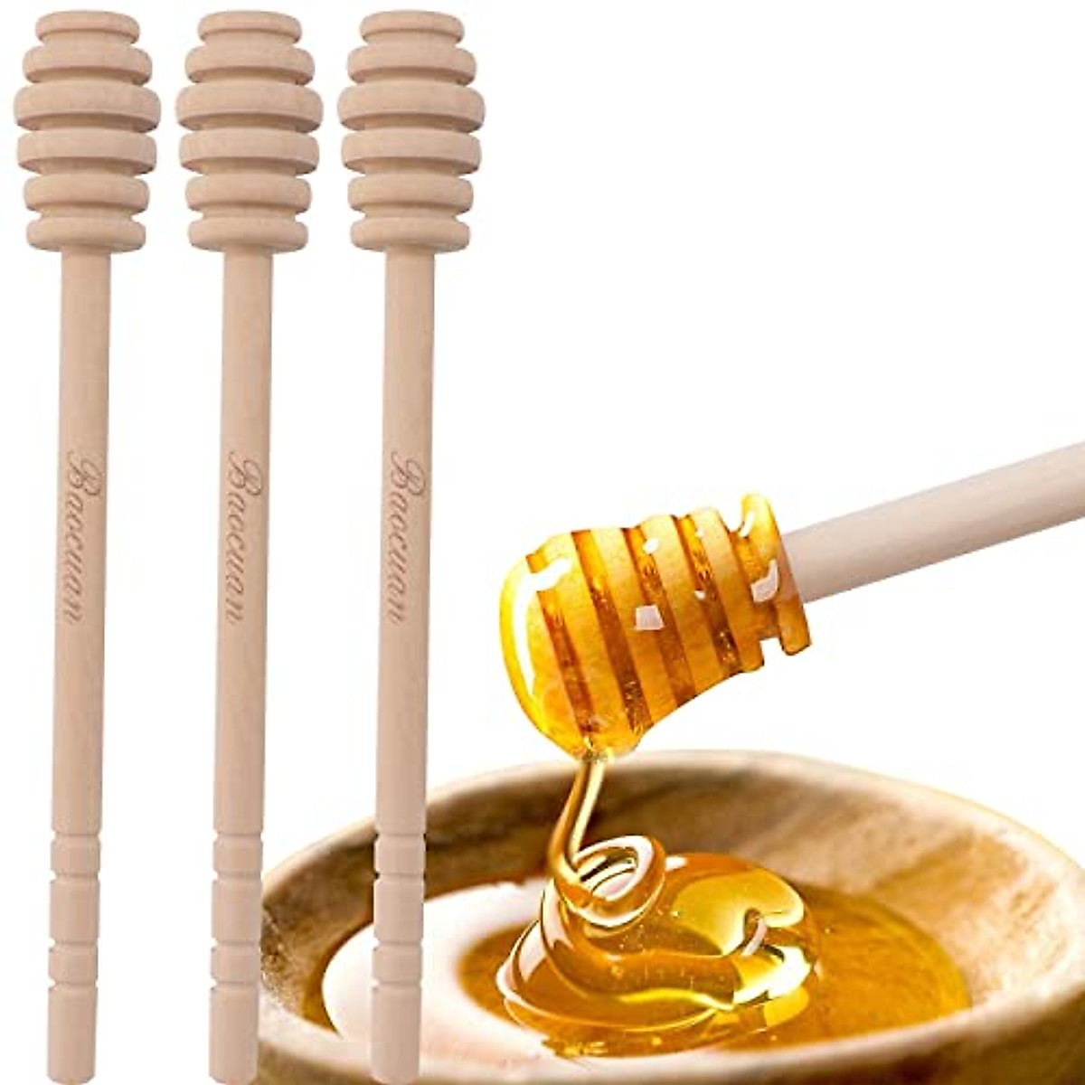 Baocuan 5 Pcs 6.3 Inch Honey Dipper Sticks,Mini Wooden Honeycomb Stick-Honey Stirrer Stick for Honey Jar Dispense Drizzle Honey and Wedding Party Gift