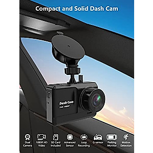 Dash Cam Front and Rear, Mini Dash Cam 1080P Full HD with 32GB SD Card, 2.45 inch IPS Screen, 2 Mounting Ways, Night Vision, WDR, Accident Lock, Loop Recording, Parking Monitor, Motion Detection