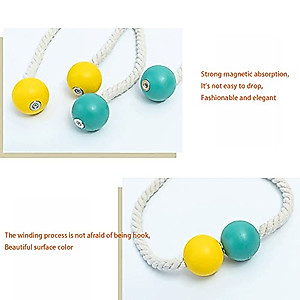 2 Pack,Curtain Rope Ties,Magnetic Curtain Tiebacks,Wooden Magnetic Curtain Tiebacks Pair, Magnetic Curtain Tie Backs for Home, Office, Window Accessories- Blue and Yellow||40cm