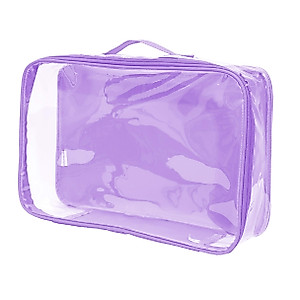 Large Clear Travel Packing Cube/See-Through PVC Organizer for Suitcase/Multipurpose Pouch w/Handle/Dress Shirts, Pants, Cashmere, Sweaters & Seasonal Linen Storage Protection (Lilac)