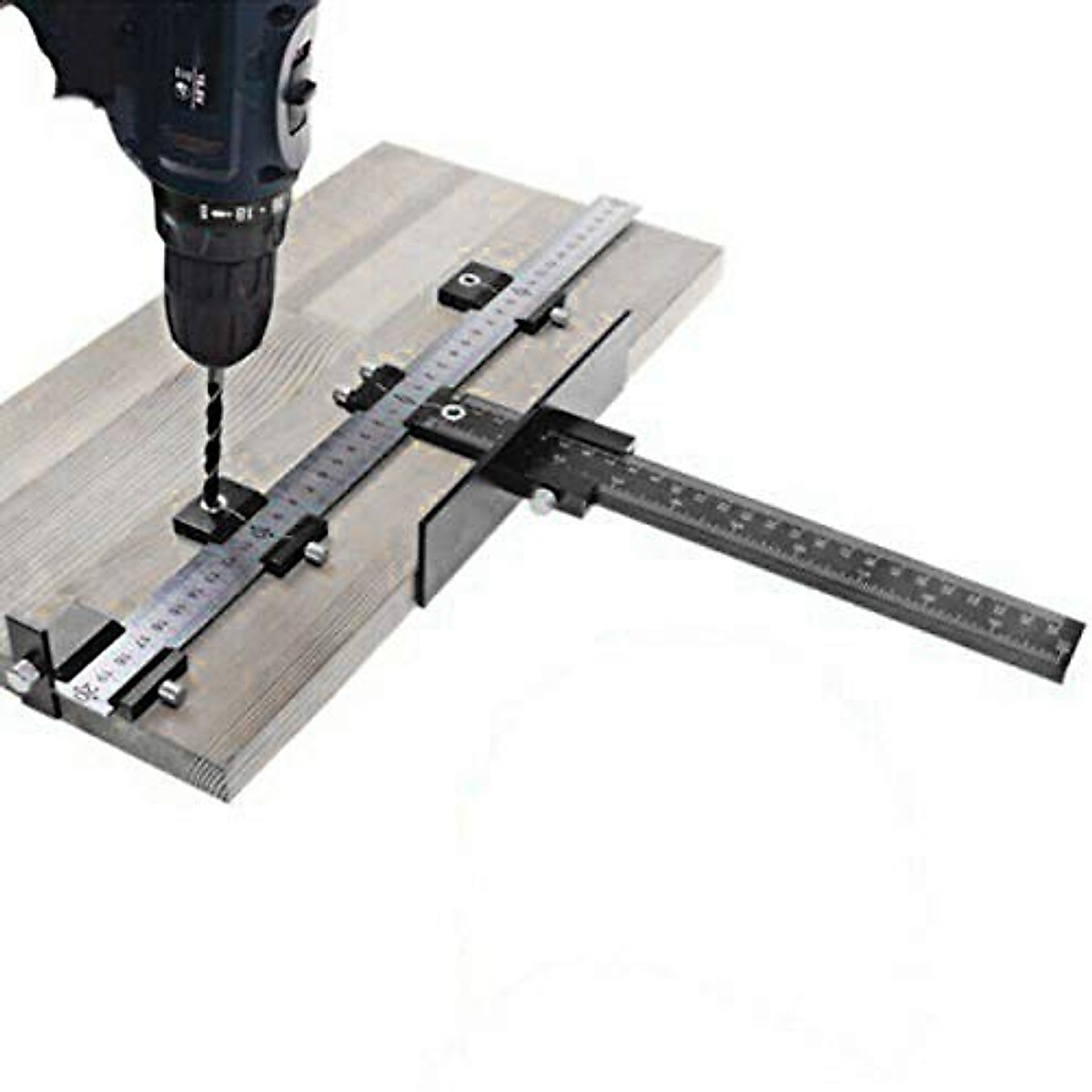 Cabinet Hardware Jig Punch Locator - Adjustable Drill Guide for Handles and pulls Sleeve Drawer Knobs Pulls Handles Wood Drilling Dowelling Templates Jig Tool (Stainless Steel) (Black)