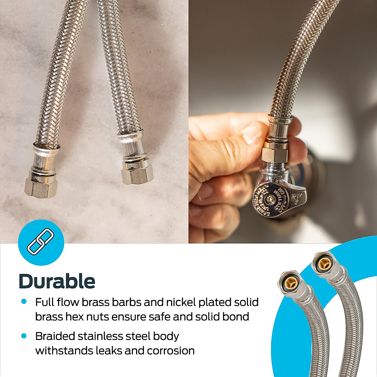 Eastman 96 Inch Steel-Flex Flexible Faucet Connector, 3/8 Inch x 3/8 Inch Compression Connection, Braided Stainless Steel Faucet Supply Line, 48082