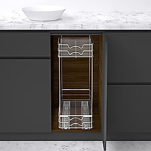 homdiy Pull Out Cabinet Organizer Slide Out Cabinet Organizer, 2-Tier Cabinet Pull Out Shelves Cabinet Drawers Slide Out (7" W x 21" D x 17" H) Kitchen Cabinet Storage Chrome Finish