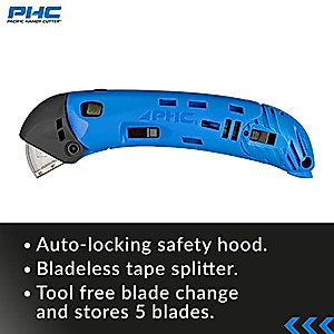Pacific Handy Cutter GSC3 Guarded Utility Knife, Box Cutter with Automatic Locking Safety Hood and Bladeless Tape Splitter (New E22201-4)