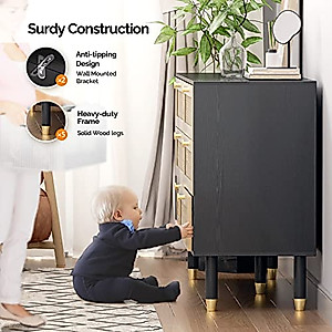 VINGLI Rattan Dresser 6 Drawers for Bedroom Black Boho Wicker Drawer Chest Mid Century Modern Cane Bedroom Furniture, 55" (W) x 17.8" (D) x 33" (H)