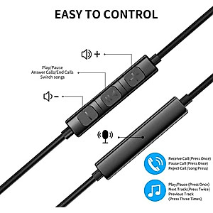 USB C Headphone, Type C Earbuds Earphones with Microphone Control, in-Ear HiFi Stereo Wired Earbuds for Samsung S22 S21, Galaxy Z Flip 4 3 Tab S8, iPad Pro, Pixel 7, OnePlus and Most Android Phone