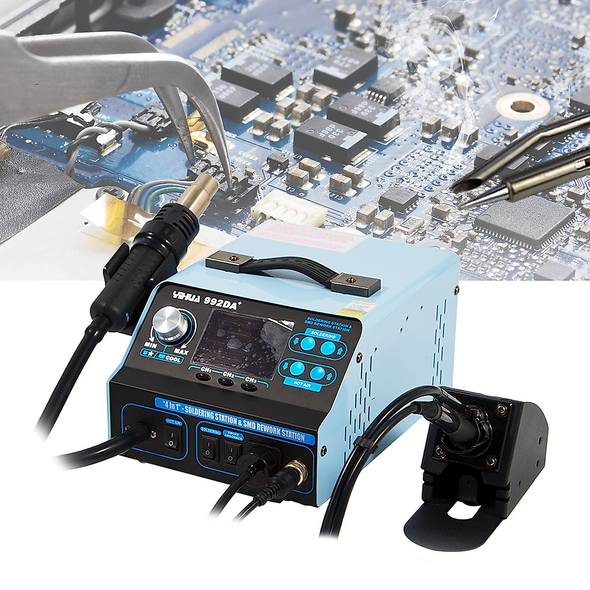 PIAOCAIYIN 992DA+ BGA Rework Soldering Station SMD Hot Air gun Solder Iron Pen Repair Board, 4 in1 Repairing Soldering Station, Multifunctional Soldering Station Kit