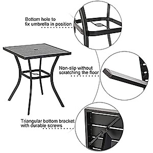 PHI VILLA Patio Bar Set, 3 pcs Outdoor Metal Bar Set with 2 Swivel Cushioned Stools & 31" Square Patio Bar Table with Umbrella Hole, Outdoor Furniture Set for Patios Backyard, Porches or Garden