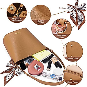 ESTARER Bucket Bag for Women with Purse, Soft Faux Leather Crossbody Handbag Shoulder Bag Purse