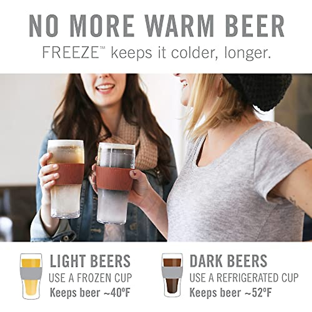 Host FREEZE Beer Glasses, Frozen Beer Mugs, Freezable Pint Glass Set, Insulated Beer Glass to Keep Your Drinks Cold, Double Walled Insulated Glasses, Tumbler for Iced Coffee, 16oz, Set of 2, Wood