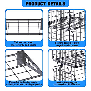 Heevir Garage Wall Shelving with Wire Basket, Heavy Duty Shelf Wall Mount Garage Organizer, Wire Basket with Garage Storage Rack Floating Shelves for Home Garden Workshop Organization and Storage
