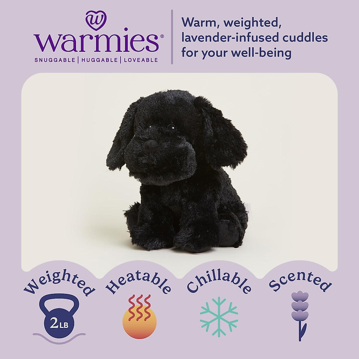 warmies Microwavable & Weighted Stuffed Animals, Black Lab - Heated Stuffed Animal Plushie for Warmth & Comfort - Cute Soft Plush Toys for Adults & Children (Boys, Girls, Babies & Toddlers)