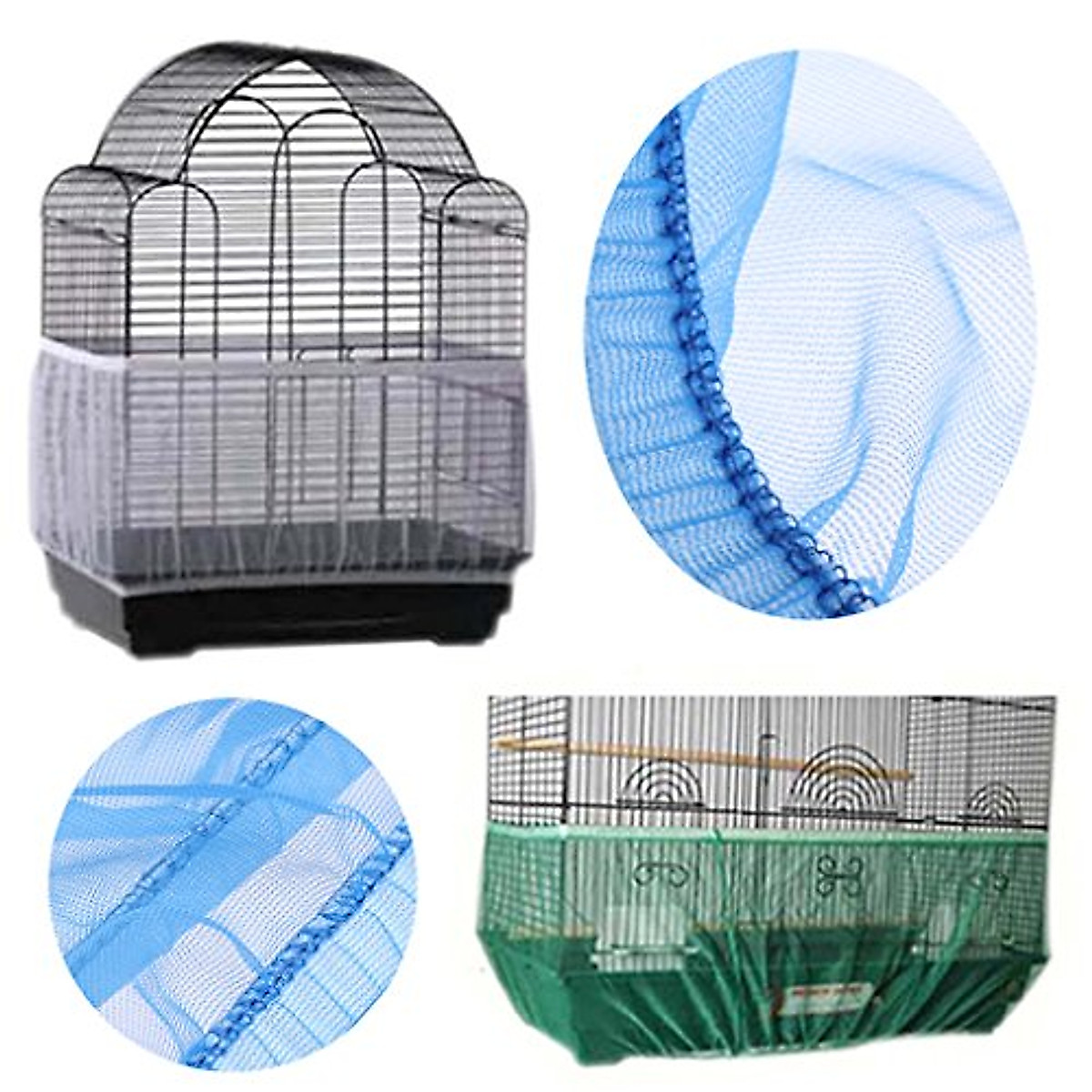 YUNAWU Nylon Mesh Bird Seed Catcher Guard Net Cover Shell Skirt Traps Cage Basket S M L (L, Black)