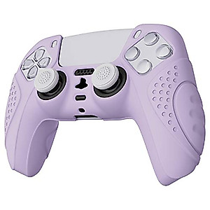 eXtremeRate PlayVital Guardian Edition Mauve Purple Ergonomic Soft Anti-Slip Controller Silicone Case Cover for ps5, Rubber Protector Skins with White Joystick Caps for PS5 Controller