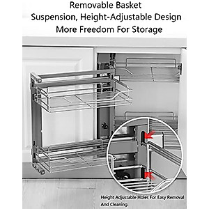 JayHumphrey Blind Corner Cabinet Pull Out for 15 Inch Opening, Kitchen Corner Cabinet Pull Out Organizer, 2 Tier 4 Baskets Concealed Roller Slide Out Shelves, Chrome,Left Open