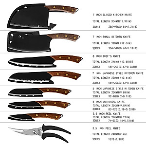 XYJ 7 Piece Knife Set With Sheath Kitchen Large German Stainless Steel Full Tang Cooking Knife Set With Roll Bag Sharpening Stick Whetstone Blade Guard Great Gifts For Chef