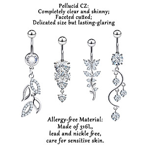 Goerhsjie 9pcs Surgical Stainless Steel Belly Button Ring, 14G 1.6mm x 3/8inch, for Women