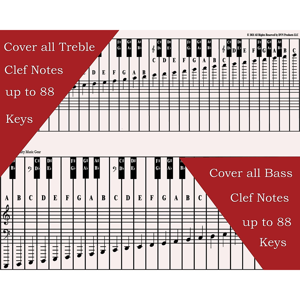 QMG Piano and Keyboard Note Chart for 88 Keys, Use Behind the Keys, Ideal Visual Tool for Beginners Learning Piano or Keyboard, Easy to Set Up