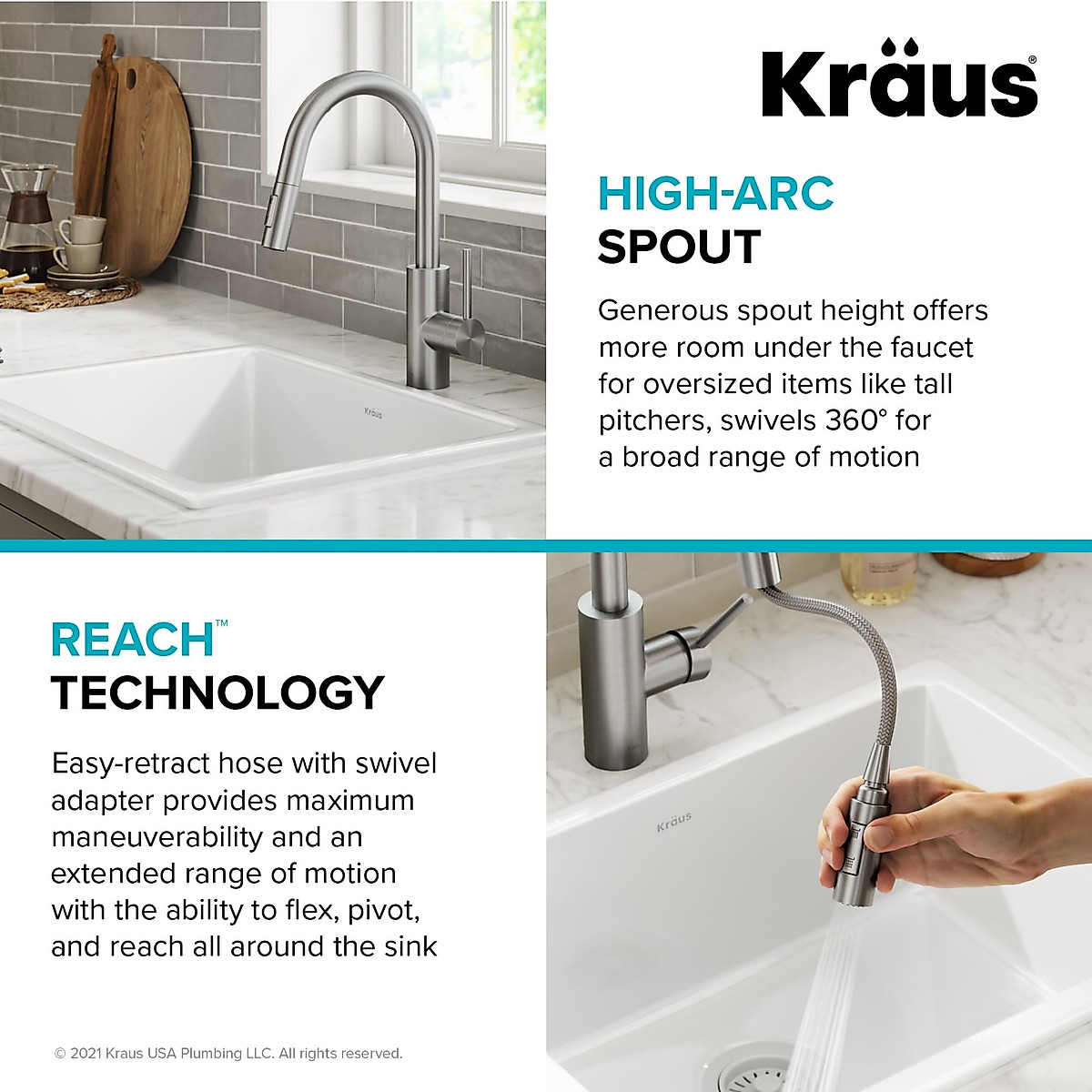 Kraus KPF-2620CH Oletto Single Lever Pull Down Kitchen Faucet, 16 Inch, Chrome (Pack of 4)