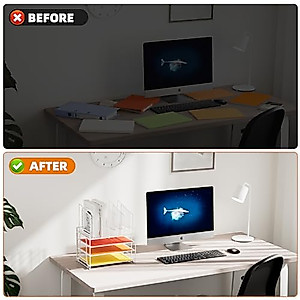 Marbrasse Mesh Desk Organizer, 4-Tier Mesh Desk File Organizer with 5 Vertical File Holders, Multifunction Desktop Organizer, Desk Organizers and Accessories for Home Office School,White