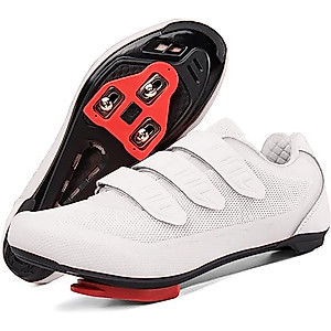 Mens Womens Indoor Cycling Shoes Compatible with Peloton Bike Shoes Cycling Shoes with Delta Cleats Clip Outdoor Pedal SPD Road Bike Shoes,White