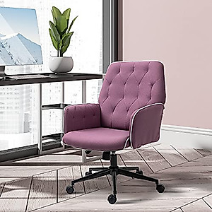 Vinsetto Modern Mid-Back Tufted Spandex Home Office Desk Chair with Adjustable Height, Swivel Adjustable Task Chair with Padded Armrests, Purple