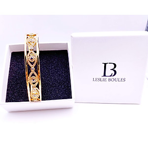 LESLIE BOULES 18K Gold Plated Evil Eye Cuff Bracelet for Women Fashion Jewelry