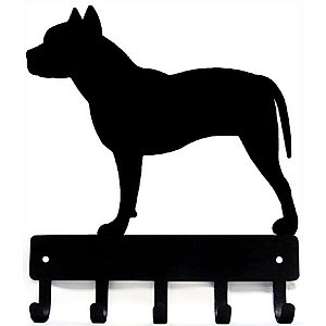 The Metal Peddler Pit Bull Terrier Key Holder Dog Leash Hanger for Wall - Large 9 inch Wide - Made in USA; Gift for Dog Lovers