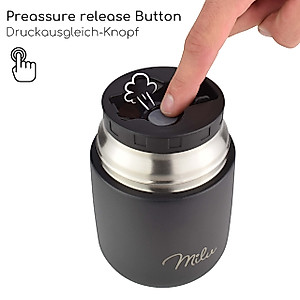 Milu Soup Thermos for hot food | 15oz Insulated Food Container for Kids Adults | Stainless Steel Food Jar with Spoon | 12 Hours Hot : 24 Hours Cold - Black 15 oz