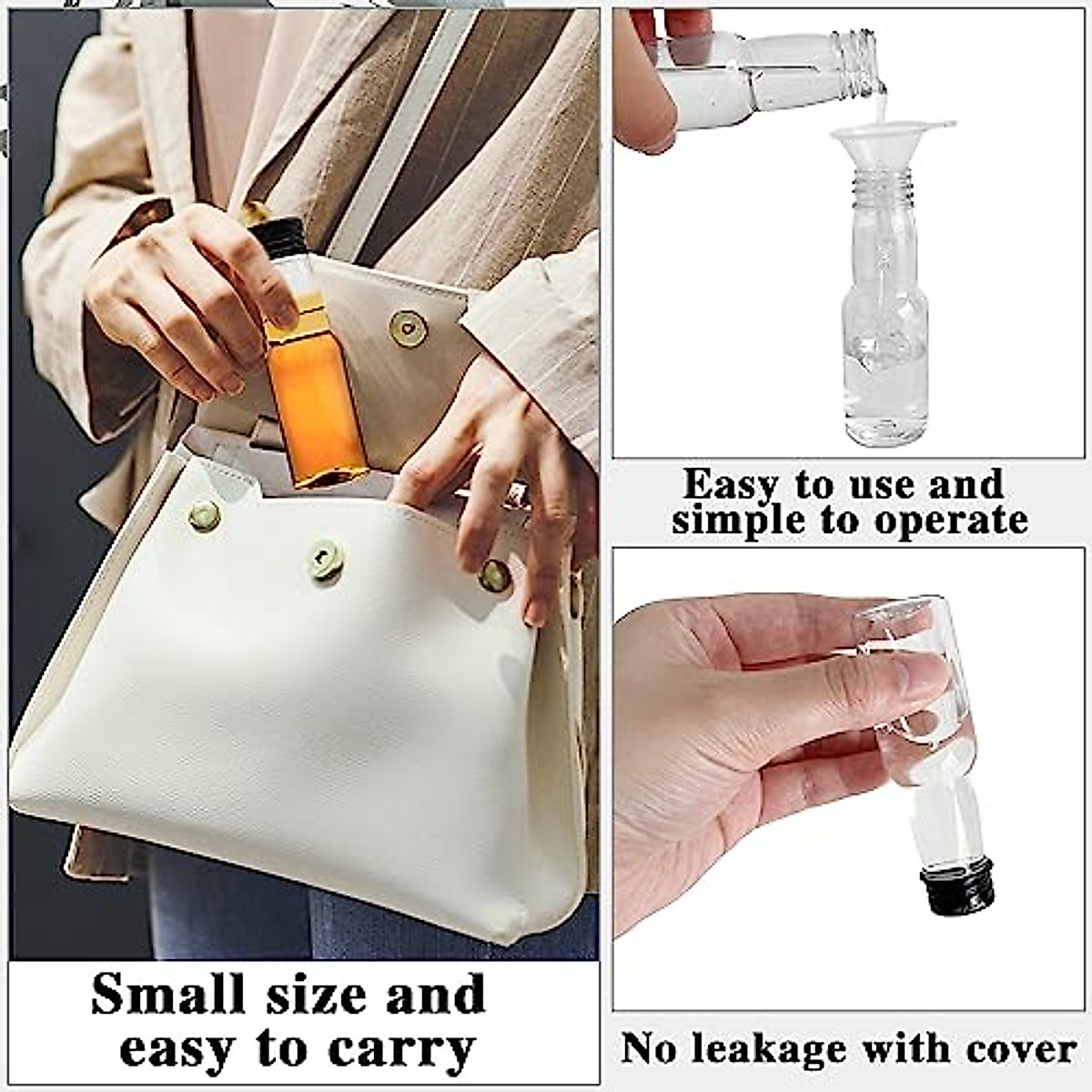 50 Pack 1 oz Mini Liquor Bottles,Clear Plastic Wine Bottles with Funnels,Airtight Plastic Spirit Bottle with Black Cap for Baby Shower, Weddings(30ml)