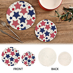 Potholders Set Trivets Set of 2, American Stars and Stripes Round Woven Pot Holder Set Coasters Hot Pads Hot Mats