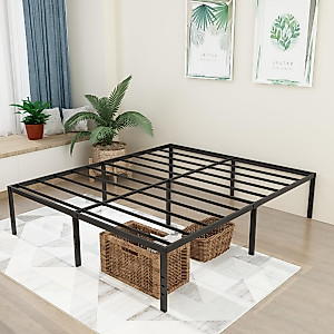 caziwhave Bed Frame Queen Size 18 Inch High Max 3500 lbs Heavy Duty Metal Mattress Foundation Platform Sturdy Steel Slat Support Queen Bed Frames No Box Spring Needed Easy to Assembly