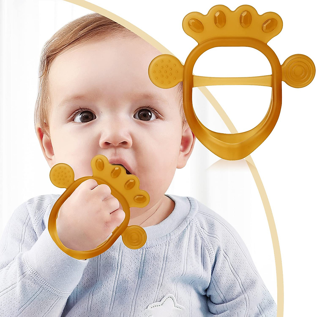 Termichy Teething Toys for Babies 0-6 Months, Soft Baby Teether for Soothe Babies Sore Gums for New Born Breast Feeding Babies, Freezer Safe BPA-Free Hands Free Design(Amber,1 Pack)
