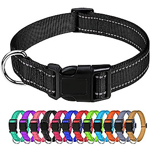 TagME Reflective Nylon Dog Collars, Adjustable Classic Dog Collar with Quick Release Buckle for Small Dogs, Black, 5/8" Width