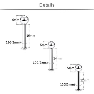 SCERRING 18PCS 12g Stainless Steel Balls Labret Monroe Lip Cheek Tragus Cartilage Helix Earring Ring Body Piercing Jewelry 12-16mm - Mix Color