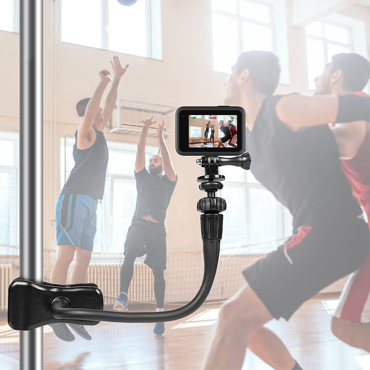 Flexible Jaws Clamp Mount for GoPro Webcam Stand Holder Desk Table Clip with 1/4” Screw Thread 360° Ball Head Compatible with Logitech Webcam/DJI Action Cameras