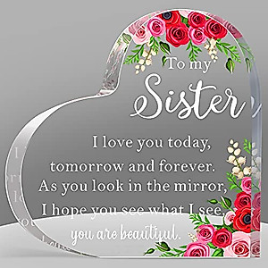 Yulejo Acrylic Heart Sister Gift from Keepsake Paperweight a is God's Way of Making Sure We Never Walk Alone Memory Gifts Table Centerpiece Decor Birthday for Sisters (Blossom, 6 x 6'')