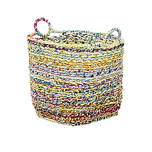 CosmoLiving by Cosmopolitan Cotton Round Storage Basket with Handles, 23" x 18" x 18", Multi Colored