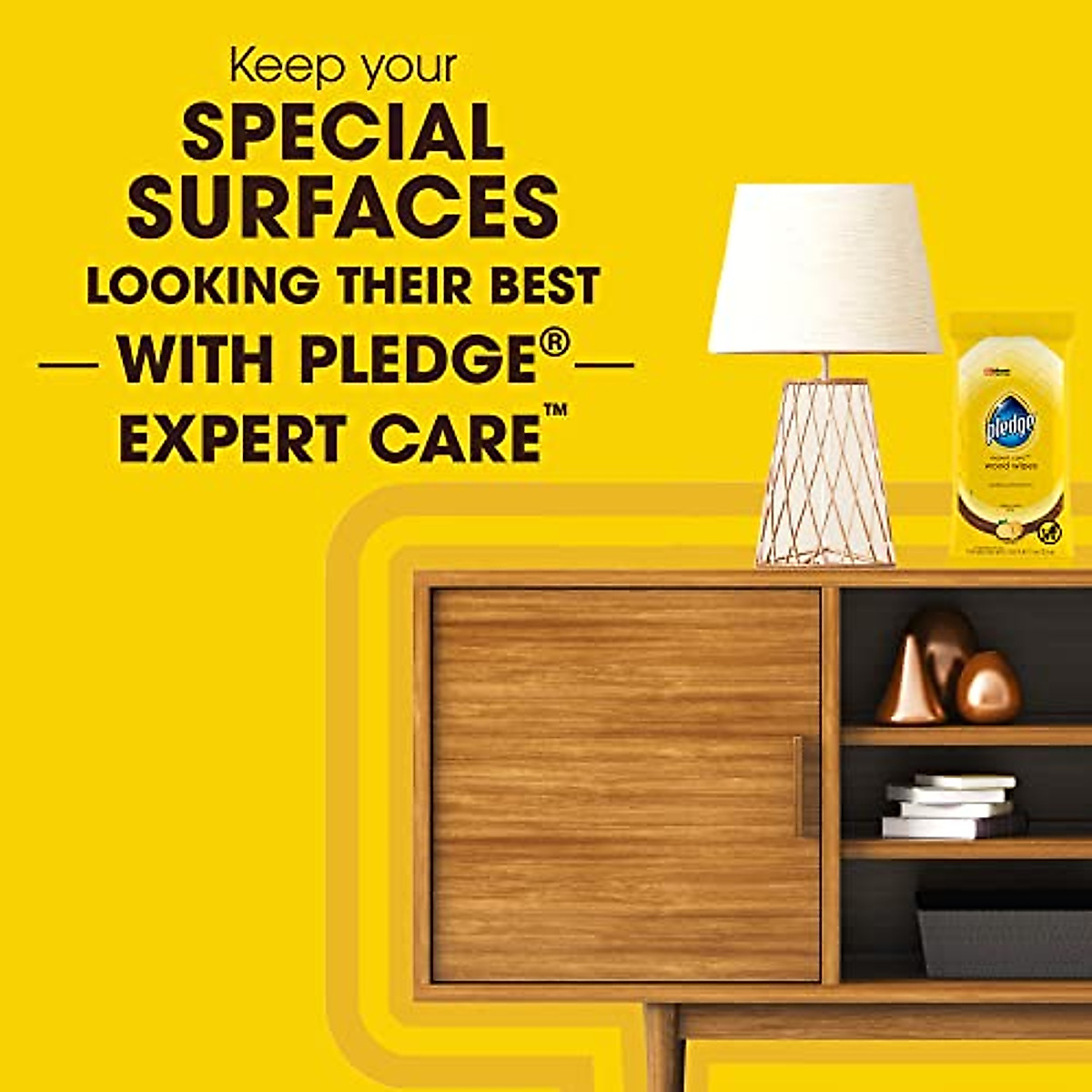 Pledge Expert Care Wood Wipes, Shines and Protects, Removes Fingerprints, Lemon Scent, 24 Wipes