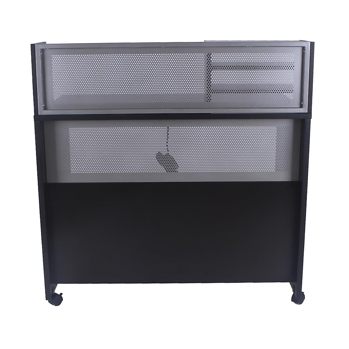 nbf signature series Modern Reception Desk - at Work Mobile Standing Height Checkout Counter Station - 48" W x 30" D Gray Laminate for Front Desk Use and Reception Counter