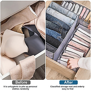 KesaPlan 3Pcs Wardrobe Clothes Organizer, 7/7/9 Grids Visible Foldable Closet Organizers, Compartment Storage Box with Mesh Separation, Washable Drawer Dividers Organizers (Pants+T-Shirt+Legging)