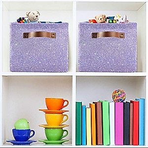 Blueangle Shiny Glitter Lavender Rectangle Storage Bin, 15 x 11 x 9.5 in, Collapsible Organizer Storage Basket for Home Décor