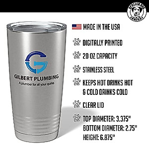 Personalized 20oz Printed Insulated Stainless Steel Tumbler with Lid - Custom Promotional Items with your Logo - Bulk Company Small Business Party Favors (Stainless)