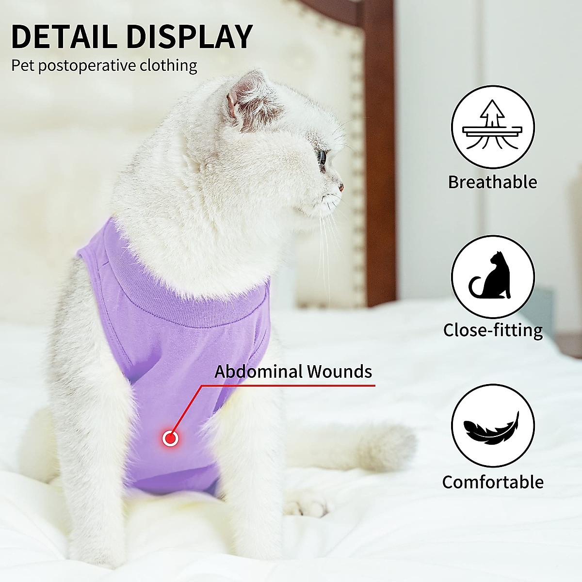 TORJOY Kitten Onesies,Cat Recovery Suit for Abdominal Wounds or Skin Diseases,After Surgery Wear Anti Licking Wounds,Breathable E-Collar Alternative for Cat Purple M