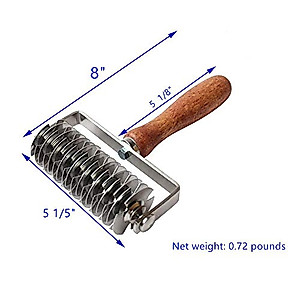 XIZHI Stainless Steel Dough Lattice Top Cookie Stainless Steel Baking Tool Cake Bread Net Knife Baking Tool Cake Bread Net Knife Holder Wooden Handle for Pizza Cookie Pie Pastry Bread